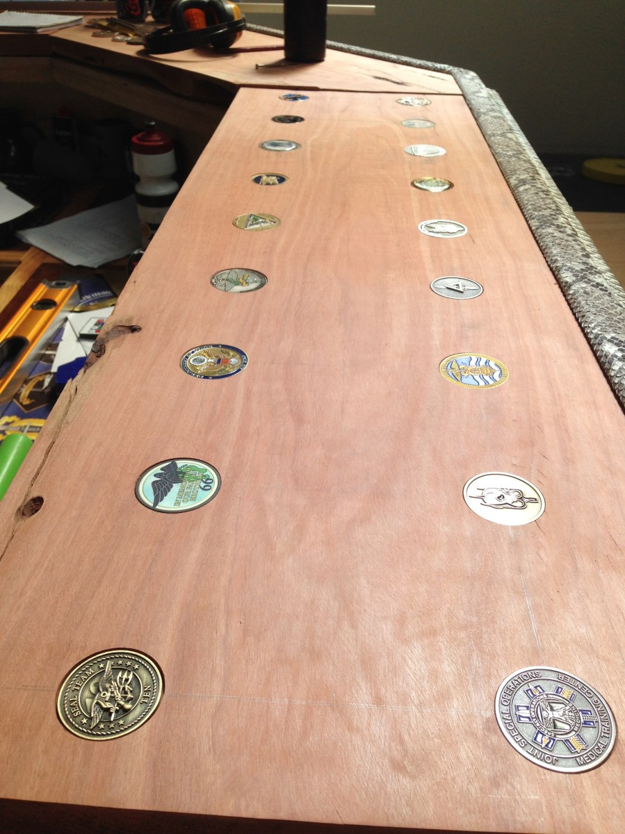 Bar top coin inlay | ultimatemancavebuild